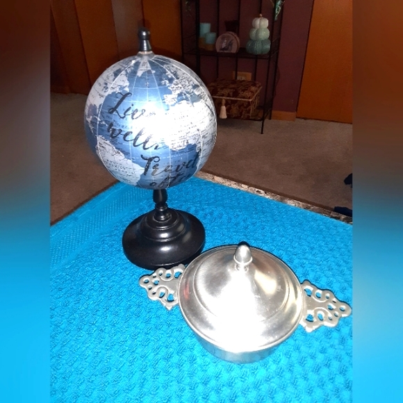 unmarked | Accents | Small World Globe And Silver Covered Bowl | Poshmark